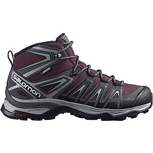 Salomon X Ultra Pioneer MID CLIMASALOMON Waterproof Hiking Boots for Women Trail Running Shoe, Wine Tasting/Magnet/Granite Green, 5