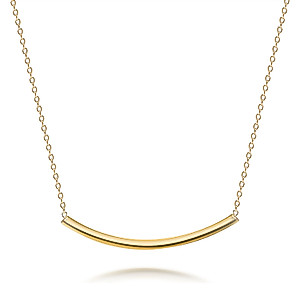 Minimalist Delicate Thin Sideways Horizontal Round Tube Curved Bar Slide Pendant Necklace For Women Teen 14K Gold Plated .925 Sterling Silver