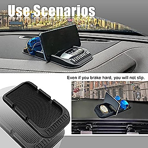 Car Dashboard Cell Phone Holder, Anti-Slip Pad Double-Groove with Number Plate Auto Silicon Tray, Silicone Car Pad Mat for Various Dashboards,Phone GPS Keychains Sunglasses Mat