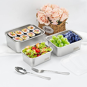 BSDLZCH 3pcs/set Stainless Steel Food Container with Lid, Snack Container, Reusable Container, Outdoor Carry Meal Box, Prep Container, Metal Lunch Container for Office