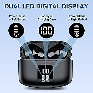 True Wireless Earbuds with 4 Mic, 5.3 Bluetooth Headphones with Dual LED Power Display, 35H Playtime in-Ear Earphones with Microphone , IPX5 Waterproof Ear Buds for Android iOS Gaming Laptop TV Sport