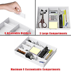 Simple Houseware Drawer Organizer Tray with 9 Adjustable Compartments, White