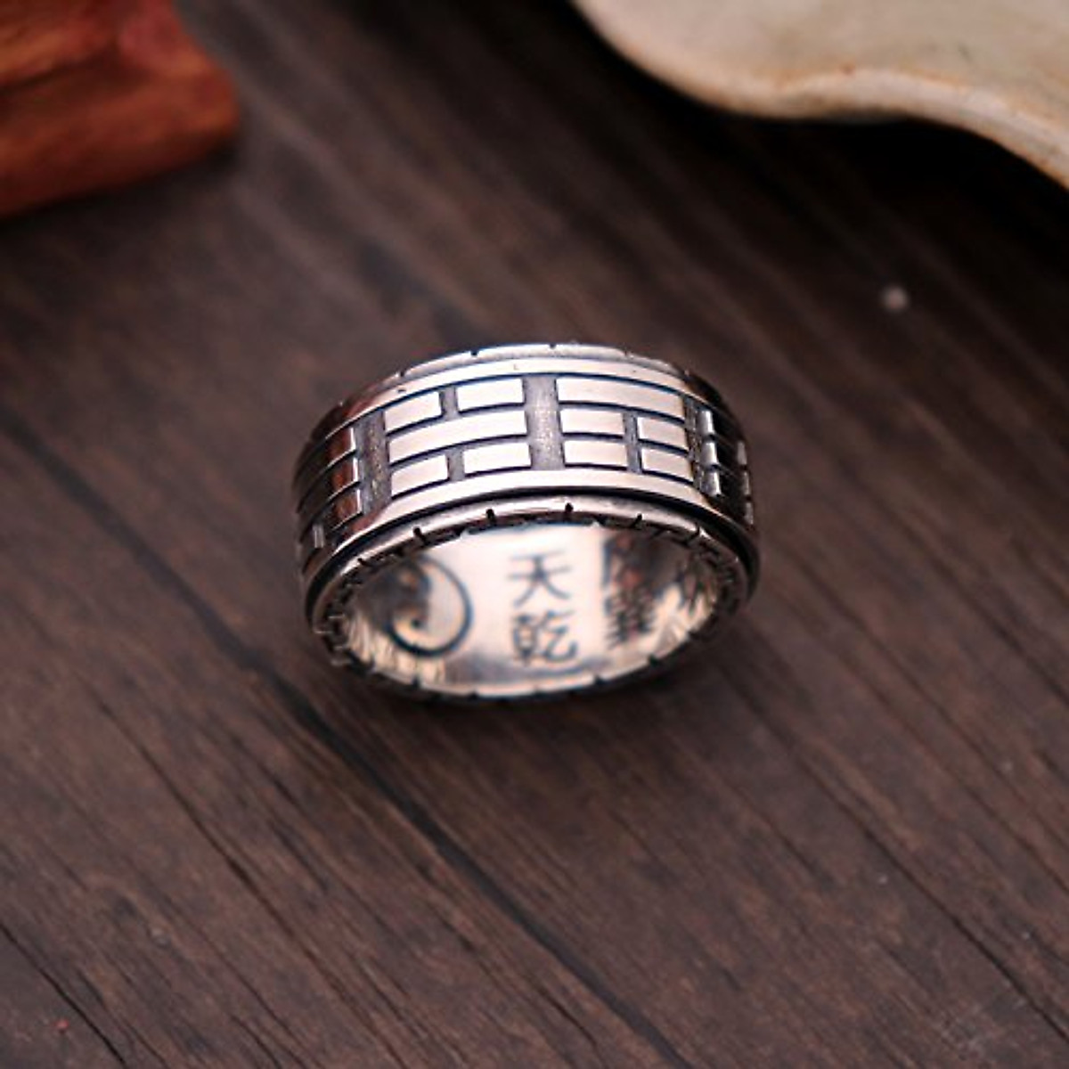 Vintage 925 Sterling Silver Taoism Tai Chi Yin and Yang Spinner Ring Band Fidget Anxiety Ring Jewelry for Men Women Size 9