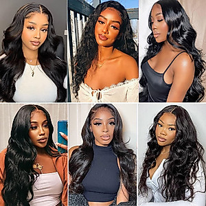 20 Inch Lace Front Wigs Human Hair Body Wave 13x4 Lace Frontal Wig 180% Density Unprocessed Brazilian Virgin Human Hair Pre-Plucked for Black Women Free Part Natural Color (body wave wigs, 20 Inch)