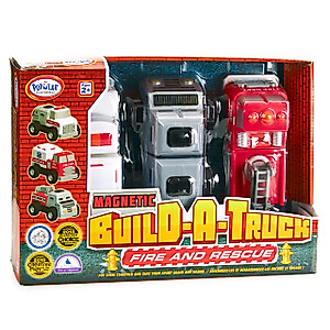 Magnetic Build-A-Truck Fire and Rescue Magnetic Toy Play Set, 6 Pieces