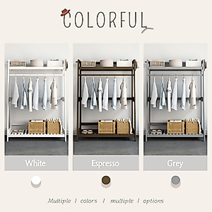 IOTXY Open Wood Garment Rack - White Solid Wood Freestanding Clothing Rack with Storage Shelves and Rod for Hanging Clothes, Large Wide Open Shelving Wardrobe and Closet Organizer for Bedroom, 39.4"W