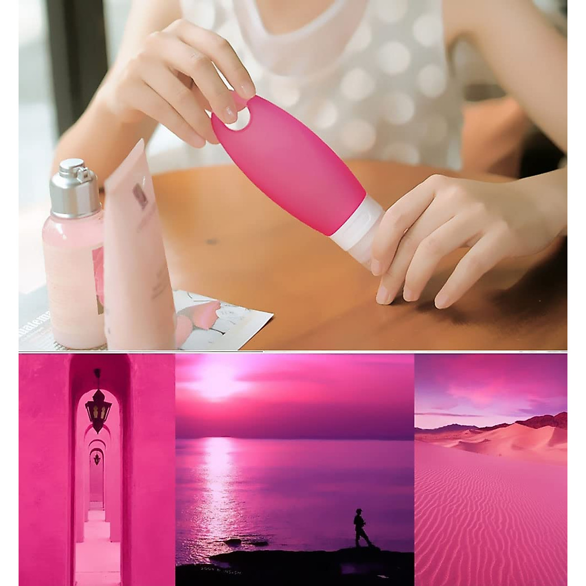 SANTREST Gym Refillable Bottles Leak Proof Camping Travel Containers with Shower Lanyard,3.3oz TSA Approved Squeezable Silicone Travel Tube Set for Gym Shampoo Lotion Soap