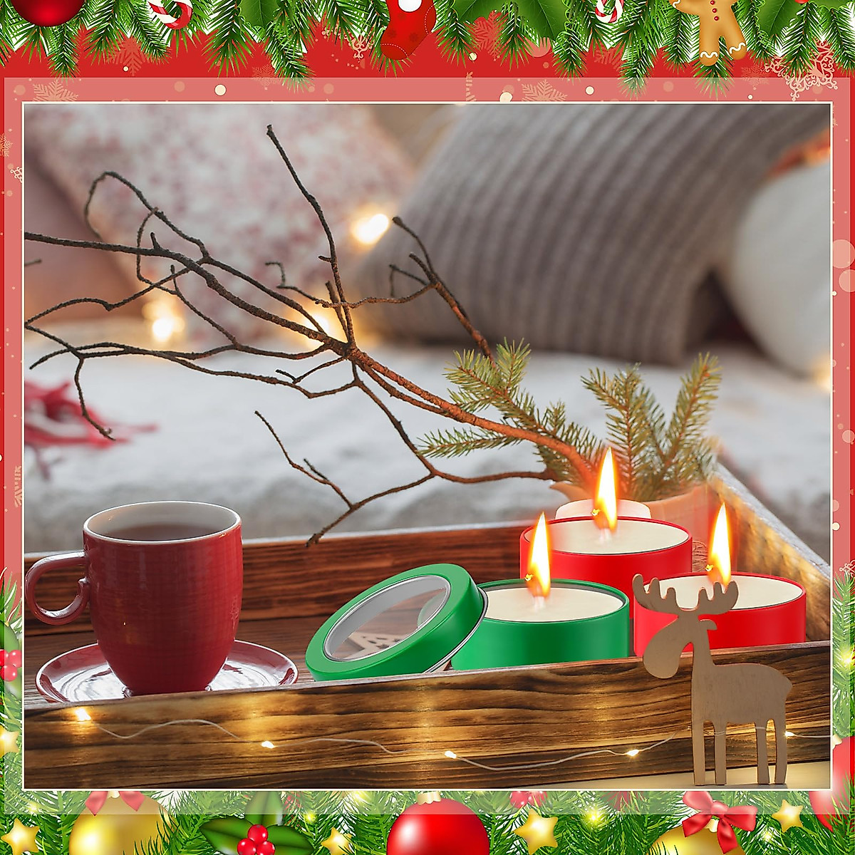 Tandefio Christmas Candle Tin Cans Set Holiday Candle Tins 2 oz with Lids Candle Jars for Making Candles Round Containers for Candles Party Favors DIY(120 Pcs)