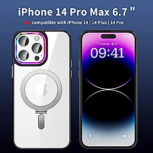 Facweek Designed for iPhone 14 Pro Max Case Clear, Invisible Magnetic Stand Case [Compatible with MagSafe] with Colorful Camera Bezel [1x Lens Protector+2X Screen Protector] 6.7 Inch, Clear and Black