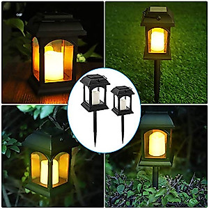 Solar Lanterns Outdoor Hanging Solar Lights, ANDEFINE Decorative Solar Lawn Lamp Flickering Candle Effect Light with Stake for Garden/Patio/Yard/Table/Umbrella/Landscape (4 Pack)