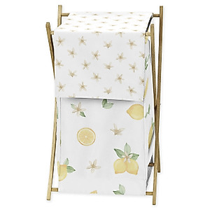 Sweet Jojo Designs Lemon Floral Baby Kid Clothes Laundry Hamper - Yellow Green Beige White Watercolor Boho Bohemian Farmhouse Fruit Flower Blossom Botanical Leaf