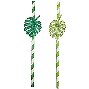 10 Pieces Cactus Monstera Leaf Drinking Straws Disposable Paper Straws for Hawaiian Party Supplies