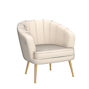 Andeworld Velvet Accent Chair, Upholstered Modern Single Sofa Side Chair,Comfy Barrel Club Living Room Armchair with Golden Metal Legs for Bedroom Living Reading Room Office, Beige