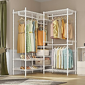 VIPEK L8i Basic Heavy Duty Garment Rack L-Shaped Wardrobe Space-Saving Corner Closet with Hanging Rod and Adjustable Shelves Freestanding Clothes Rack for Small Space, White