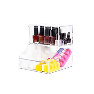 Inevibe Hair Tie Holder & Bows Organizer - 2 Compartment Acrylic Container w/Lids for Storing Bracelets, Headbands, Claw Clips & Accessories for Bathroom & Countertop Display