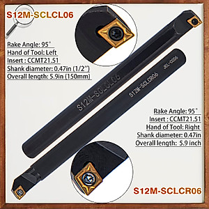 Indexable Lathe Turning Tool, 1/2'' Shank Metal Lathe Tools, 7pcs Metal Lathe Cutting Tools Carbide Turning Tool Insert Holder Set Lathe Boring Bar Set for Turning Grooving Threading with Wrenches