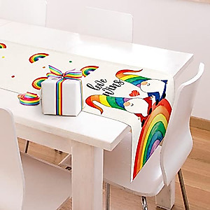 Whaline Rainbow Pride Table Runner Gay Day Gnome Table Runner Love Wins Table Cover Pride LGBTQ Holiday Kitchen Dining Table Decoration for Home Party Favors Men Women Beginners Adults, 13 x 72 Inch