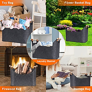 Sindax Storage Basket Felt, Foldable Storage Bin with Wood Handles, Storage Box for Office Bedroom Nursery Laundry Books Clothes Toys Organizing - 15.7" x 9.8" x 11" Grey