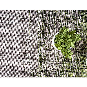 Unique Loom Modern Collection Gradient, Distressed, Vintage, Abstract, Indoor and Outdoor Area Rug, 2 ft x 6 ft, Green/Beige