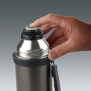 Isosteel Va-9562dqat 1.0 Liter 34 Fluid Ounce DUO Double-walled Vacuum Flask, Quickstop System - Single Hand Pouring, 2 Insulating Plastic Drinking Cups, Color Titanium Gray