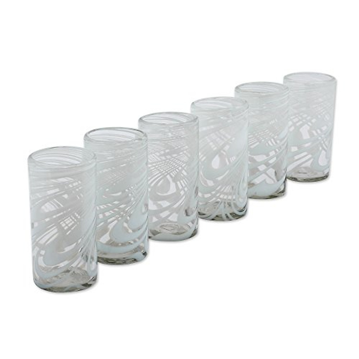 NOVICA Whirling White (Set Of 6) Blown Glass Highball Glasses