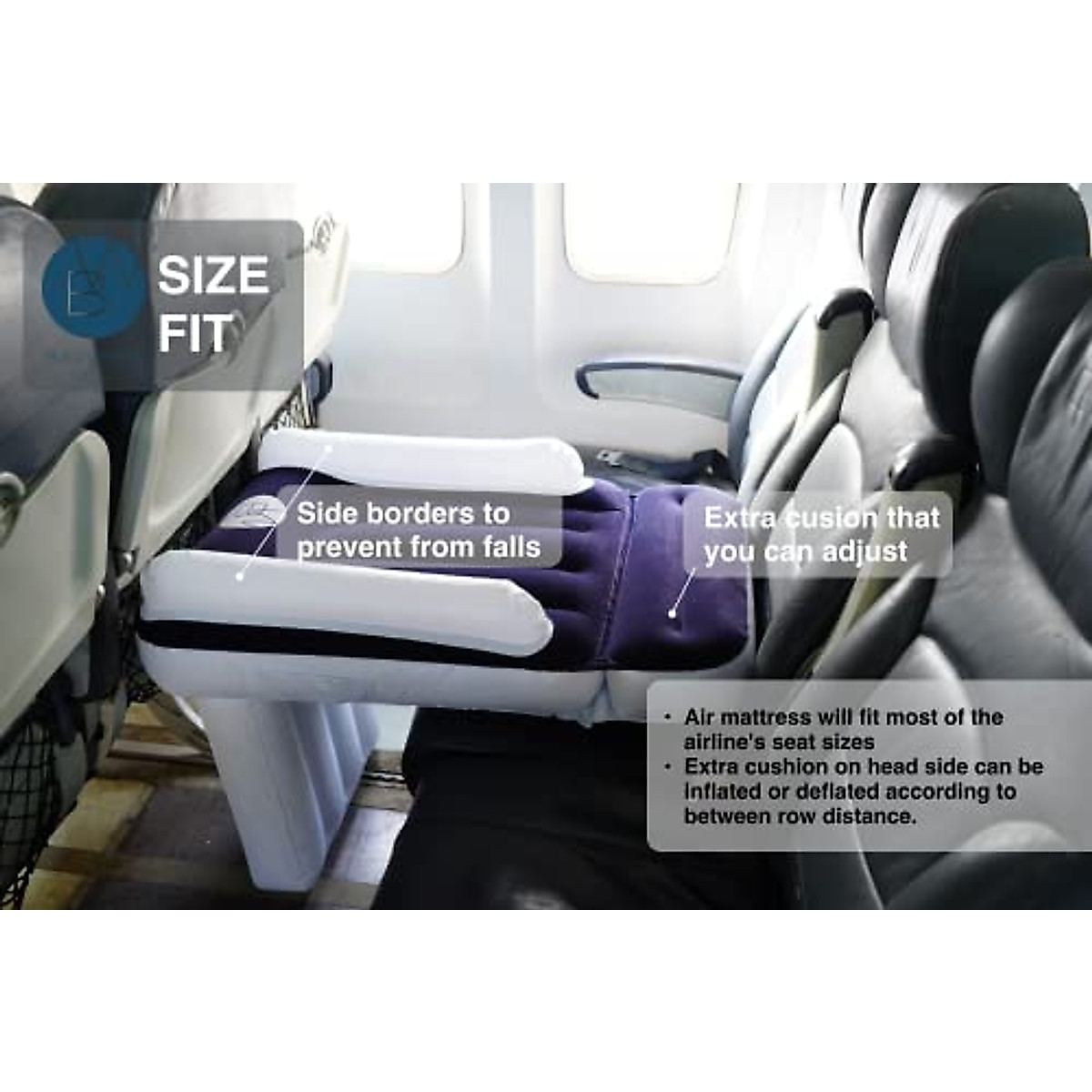 BleuWhisk Inflatable Toddler Travel Bed - Airplane Bed for Kids, Airplane Seat Extender for Kids - Plane Bed for Toddler Baby Air Mattress, Toddler Blow Up Bed with Sides Pump and Belt, Kids Aero Bed