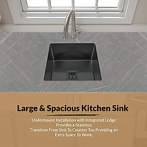 Strictly Sinks Undermount Gunmetal Black Bar Prep Sink – 18 Inch Single Bowl 16 Gauge Stainless Steel Designer Shelf Accessory – Tight Radius Corners Kitchen/Bar Basin With Drain Kit
