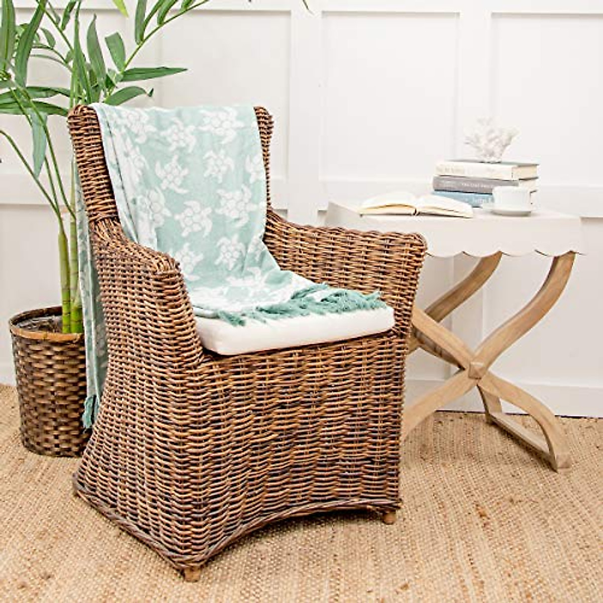 C&F Home Chenille Sea Turtles Coastal Nautical Tropical Beach Seafoam Blue Reversible Throw Blanket with Fringe Soft Cozy Decor Decoration for Couch Sofa Bed 50x60 inches Blue