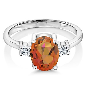 Gem Stone King 925 Sterling Silver Oval Twilight Orange Mystic Quartz and White Topaz Ring For Women (2.46 Cttw, Gemstone Birthstone, Available In Size 5, 6, 7, 8, 9)