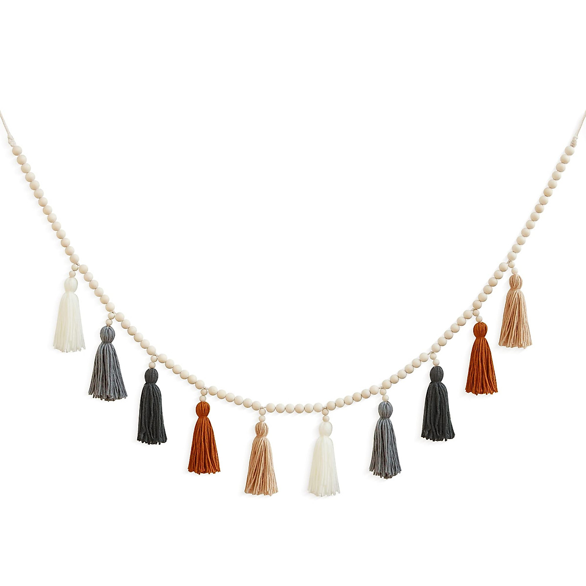 Tassel Garland with Wood Bead,Boho Macrame Wall Hanging Decor for Bedroom, Nursery, Play Room, Baby Shower, Girls Room Decor (White)