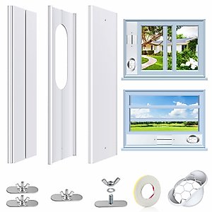 Portable AC Window Seal Kit with 5.1" Coupler, Lafinynp Adjustable Air Conditioner Window Vent Kit for AC Unit, Sliding AC Plates Kits for 17-47" Vertical/Horizontal Window and 5.1" Hose(3Pc)