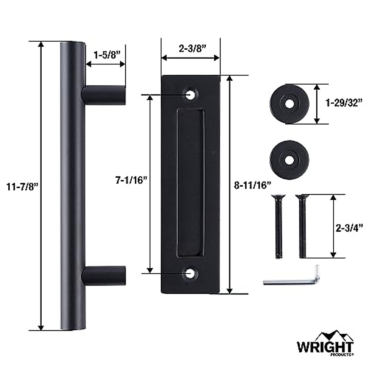 Wright Products Interior Pull and Flush Handle Set for Barn Doors, Matte Black