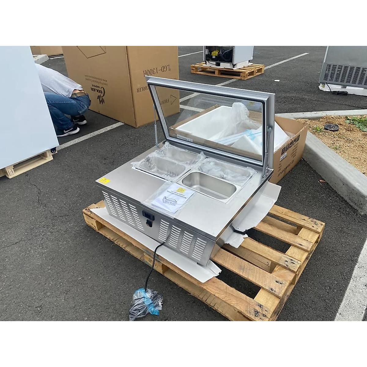 Gelato Freezer Display Case Dipping Cabinet Pan Ice cream Countertop White Frame 4 Pan DW-67L