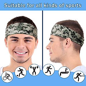 Sweatbands, Workout Sport Headbands for Men Camo Sweat Absorbing Headband Wide Sweatband for Head Basketball Football Cycling Running Yoga, 4.7 x 9.8 Inch (Mixed Style)