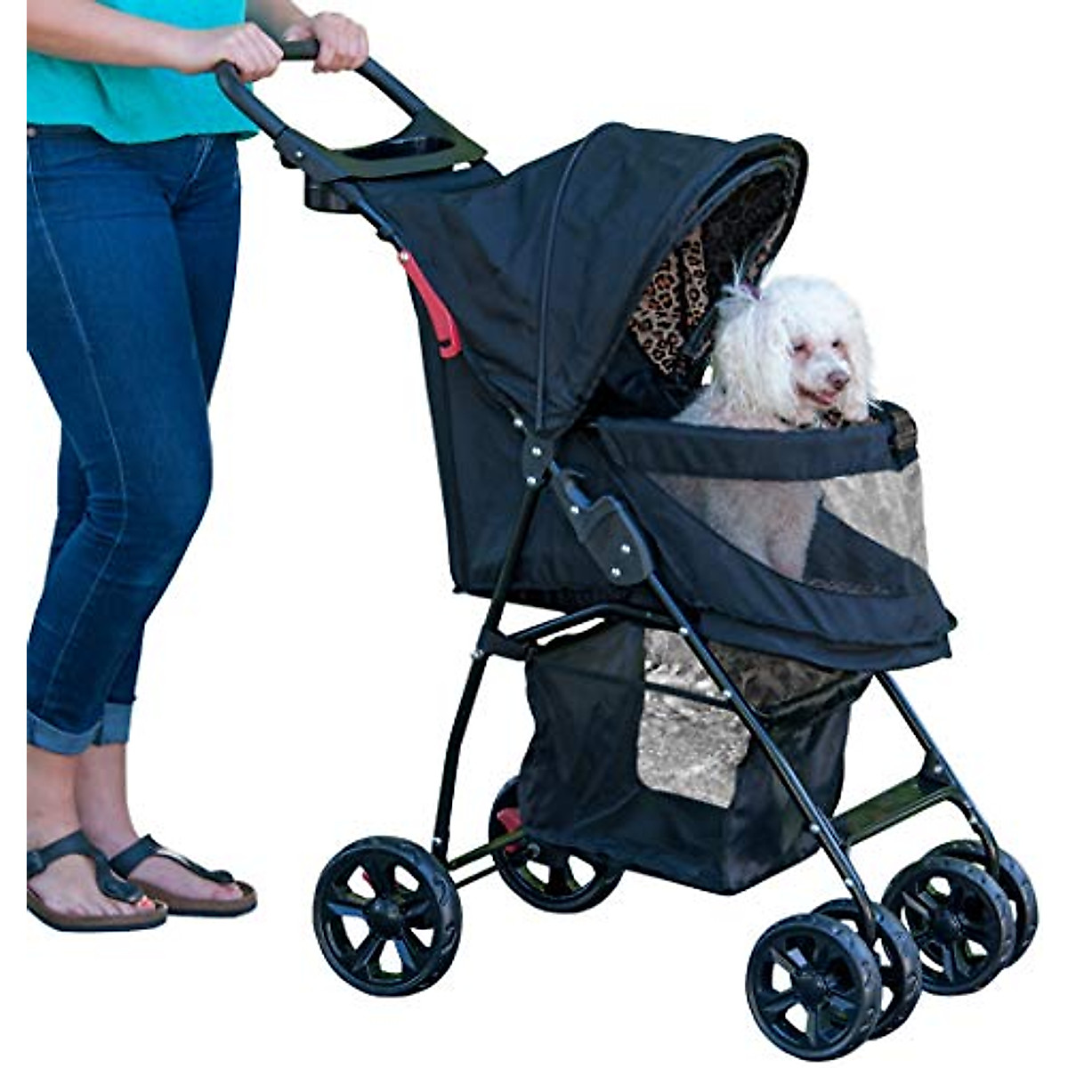 Pet Gear No-Zip Happy Trails Lite Pet Stroller for Cats/Dogs, Zipperless Entry, Easy Fold with Removable Liner, Safety Tether, Storage Basket + Cup Holder, 4 Colors