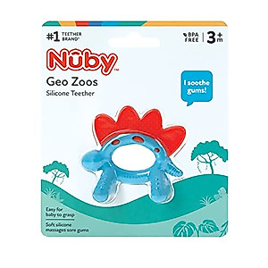 Nuby Geo Zoos Massaging Teether - Baby Teething Toy - Soft Easy Grip - 3+ Months - Dino