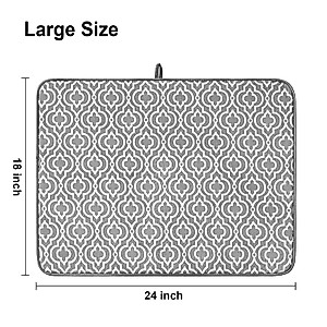 SUBEKYU 24" x 18" Dish Drying Mat, Dish Mat Drying Kitchen Mat Large, Absorbent Microfiber Dish Drainer/Rack Pads, XL, Grey, 1PACK