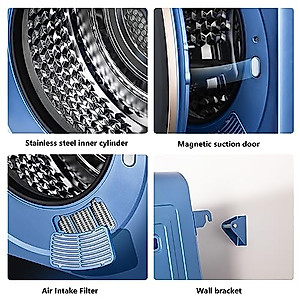 6.6Lbs Portable Clothes Dryer, 120V/850W Comtact Mini Dryer Machine with Exhaust Pipe, LED Touch Control Panel, Portable Dryers for Laundry, Apartment, Dorm, RV, Blue&Black