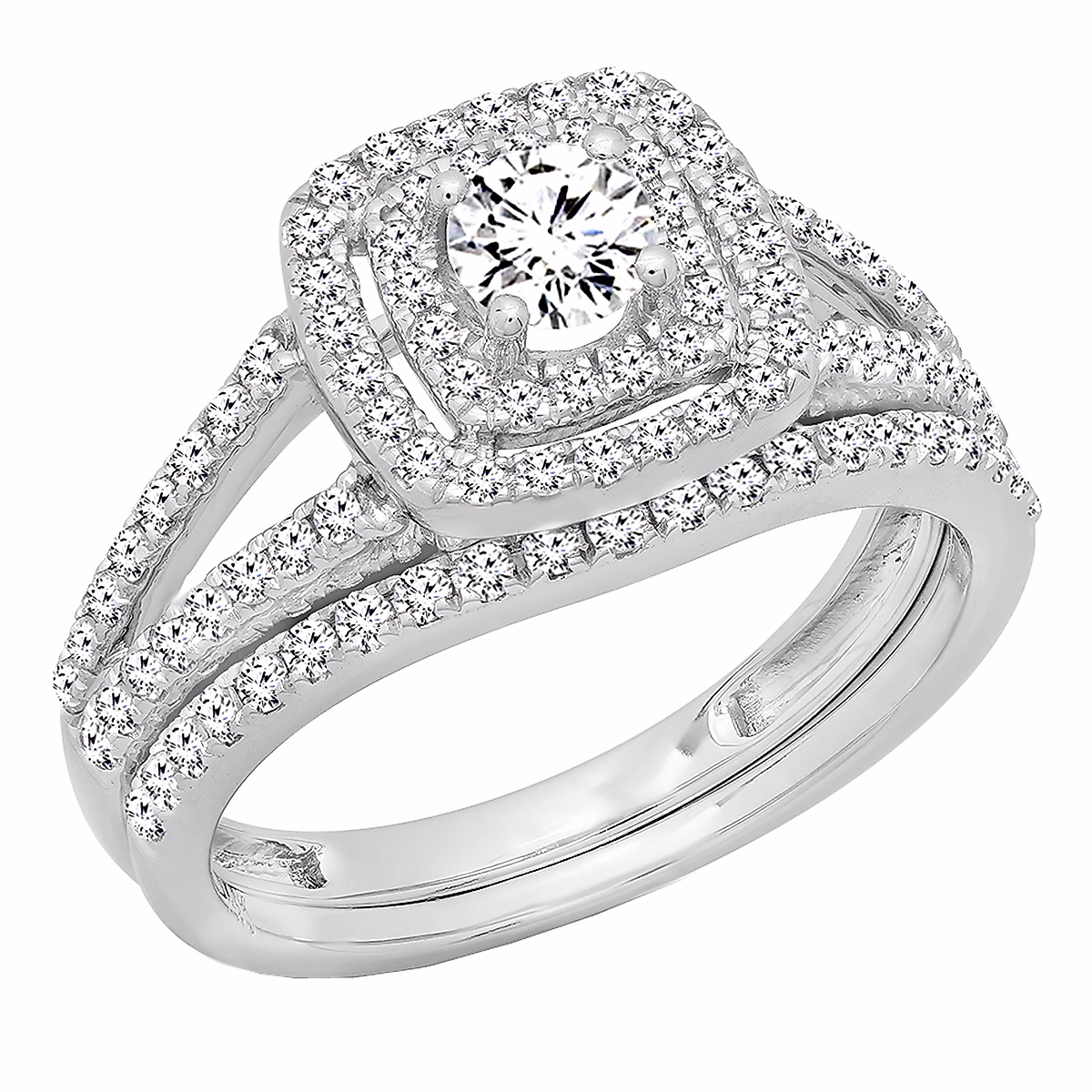 Dazzlingrock Collection 1.00 Carat (Cttw) 14K Round White Diamond Halo Engagement Ring Set 1 CT, White Gold, Size 5.5