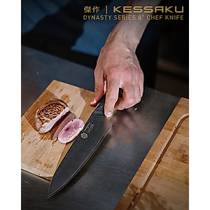 KESSAKU Chef Knife - 8 inch - Damascus Dynasty Series - Razor Sharp Kitchen Knife - Forged 67-Layer Japanese AUS-10V High Carbon Stainless Steel - G10 Garolite Handle with Blade Guard