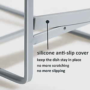 MINGFANITY 2PCS Plate Holders Organizer, Metal Dish Storage Dying Display Rack for Cabinet, Counter and Cupboard, Grey, Small