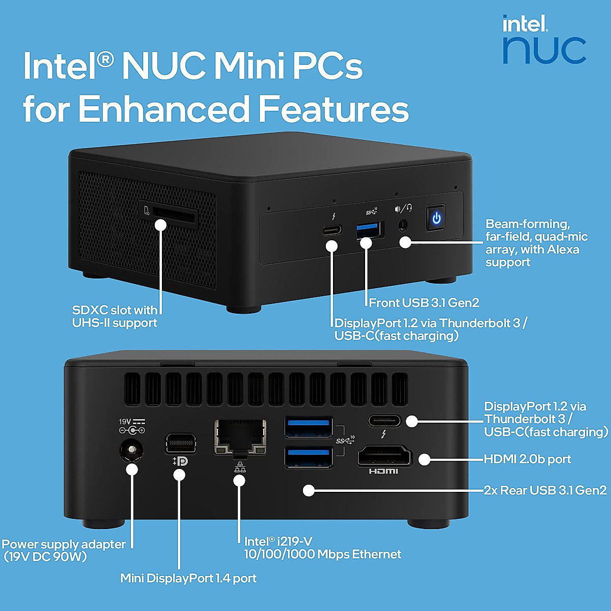 Intel NUC 11 NUC11PAHi7 Panther Canyon Mini Computer 11th Gen Core i7-1165G7, 4 Cores, 8 Threads, 12MB Smart Cache, Iris Xe Graphics, 0GB RAM, 0GB SSD, No OS, Barebone