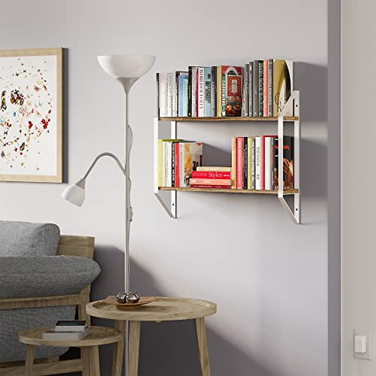 Wallniture Ponza 2-Tier 24" Floating Shelf for Wall Storage Bathroom Shelves Over Toilet, Kitchen Organization, Kids Room Bookshelves, Living Room Decor Burnt Finish