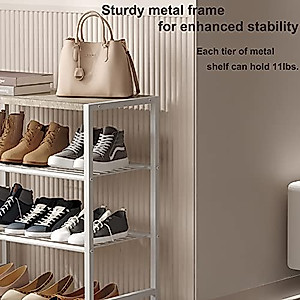 COZYFUN Industrial Shoe Rack 4-Tier Metal Shoe Storage Organizer, Shoe Storage Shelves with Stable Metal Frame, Small Shoe Organizer Shelf for Hallway, Closet, Entryway, Living Room (White)