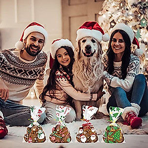 JOICEE 120PCS Christmas Cellophane Candy bags, Xmas Cello Treat Goody Bags with Ties for Christmas Holiday Party Favors