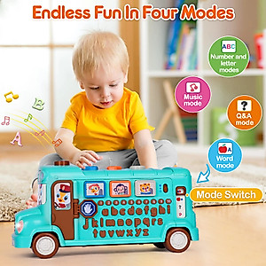 Baby Music Toy 12-18 Months Toddler School Bus Learning Toys for 1 Year Old Boys Girls Learn Alphabet, Number and Vocabulary Educational Light-Up Musical Toy Xmas Birthday Gift Toy for 1 2 3 Year Old