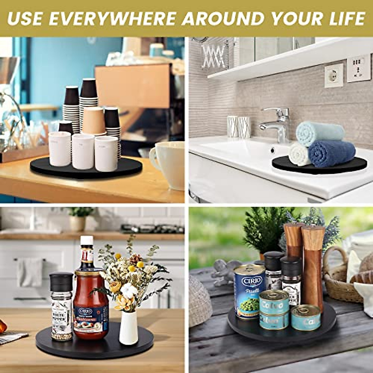 Lazy Susan for Kitchen Organizer - 9-Inch Bamboo Lazy Susan Turntable for Cabinet Pantry Table or Countertop Organization and Storage, Black