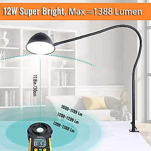 CeSunlight Clamp Lamp, Clip on Lamp, Desk Lamp with Clamp, 12W, 1300 LMS, 3 Color Modes, 10 Brightness Levels, 30 Inches Long Gooseneck Light, Perfect for Sewing, Reading, Home, Office