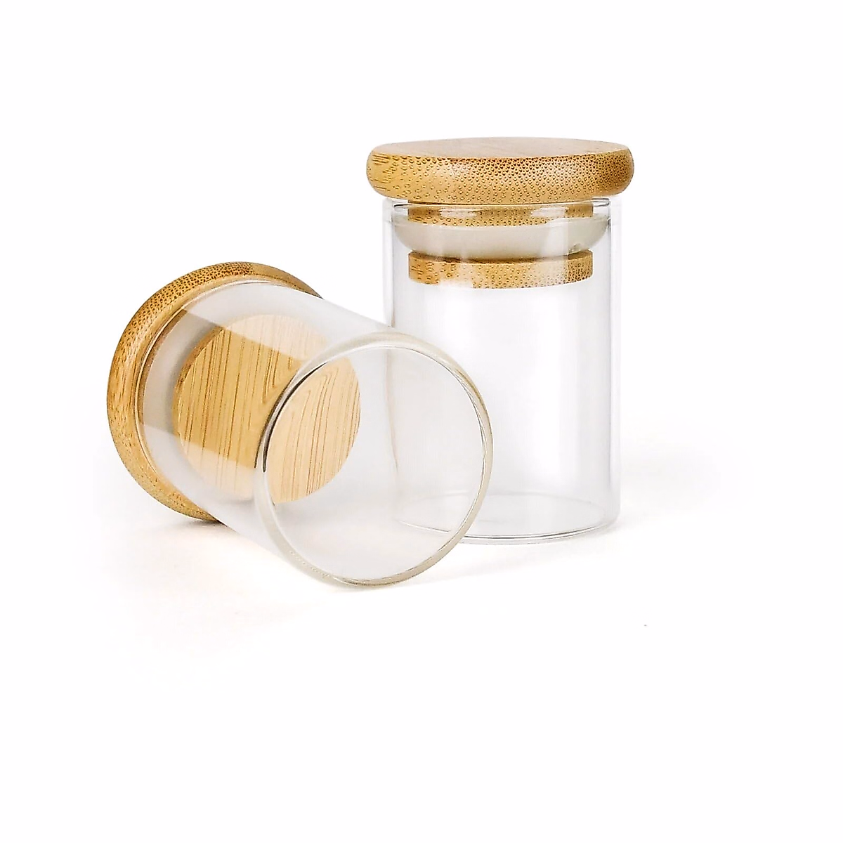Human Objects 18oz/532ml Bamboo Lid Suction Glass Jars – 28 Grams - 40 Count Airtight Food Storage Containers, for Candles, Spices, Herbs, Serving Candy, Cookie, Rice, Food etc.