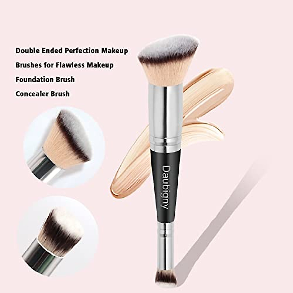 Daubigny Makeup Brushes Dual-ended Angled Foundation Brush Concealer Brush Perfect for Any Look Premium Luxe Hair Rounded Taperd Flawless Brush Ideal for Liquid, Cream, Powder,Blending, Buffing,Concealer